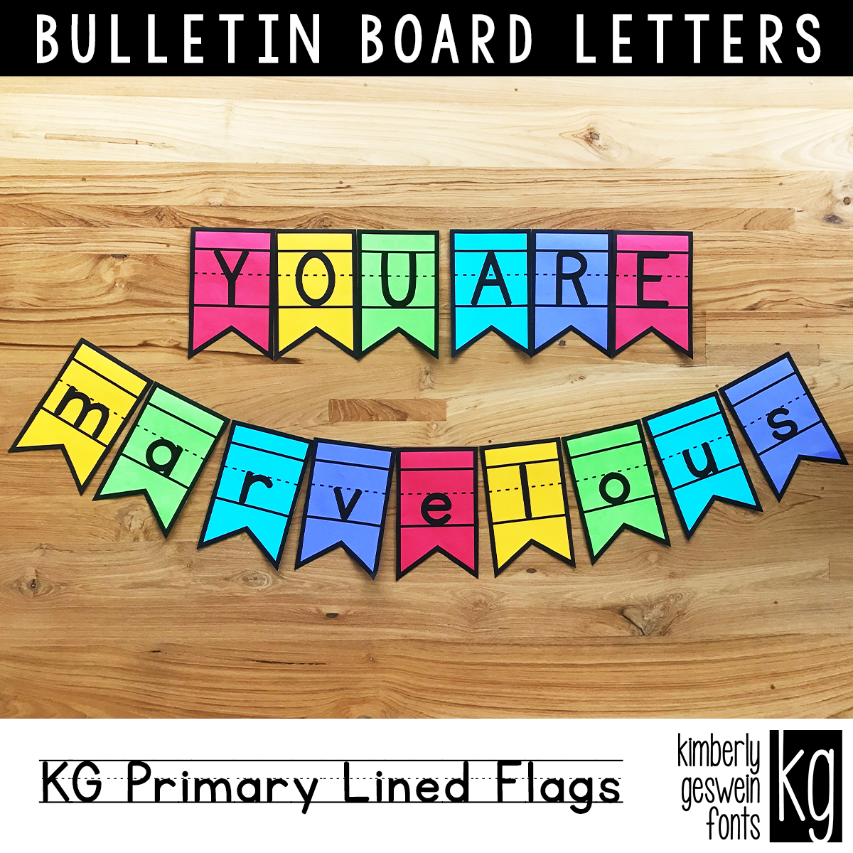 KG Primary Lined Flags Bulletin Board Letters - Kimberly Geswein Fonts